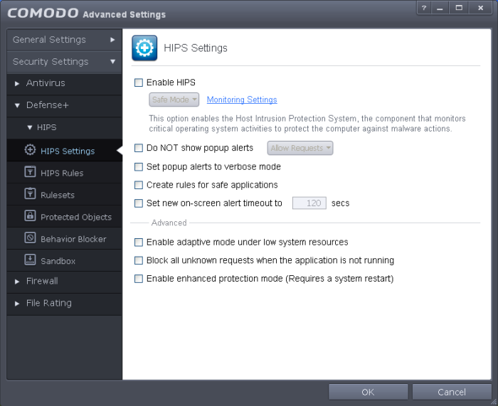 HIPS Behavior Settings, Comodo Internet Security | Comodo Internet Security v7.0